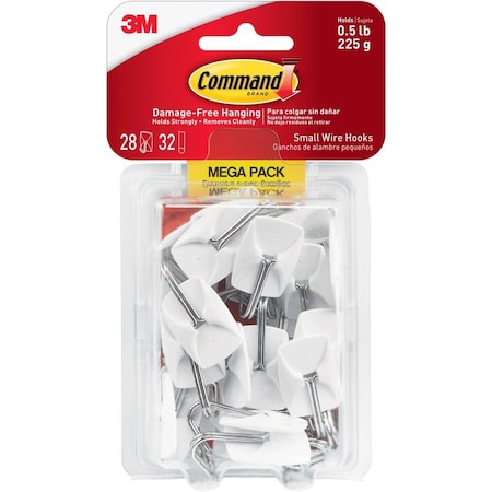 Command Hooks w/Adhesive Strips, Small, 0.5 lb Cap, 28/PK, WE PK ...