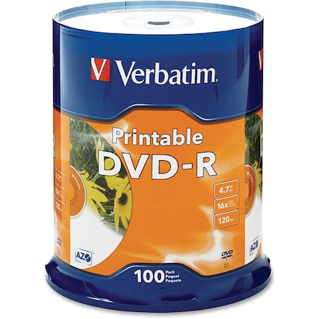 Verbatim DVD-R, PRT, IJ, WE, 100 SPINDLE VER95153 | Zoro