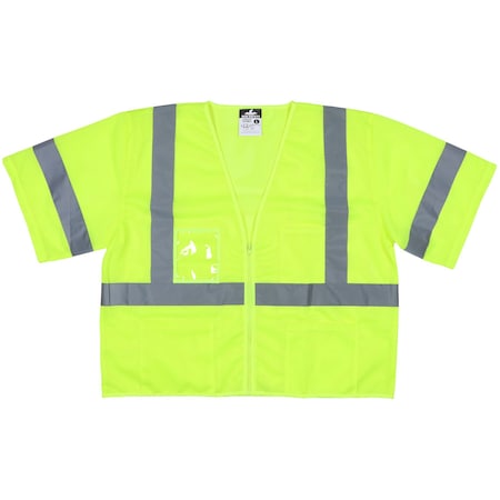 Mcr Safety Garments, Class 3, Hi-Viz Lime, Zipper Vest X3 VCL3MLZX3 | Zoro