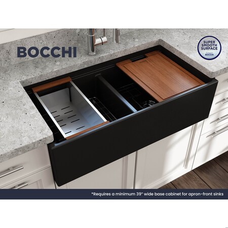 Bocchi Contempo Workstation Apron Front Fireclay 36 in. Double Bowl ...