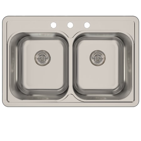Nantucket Sinks 33 Inch Double Bowl Equal Self Rimming Stainless Steel ...