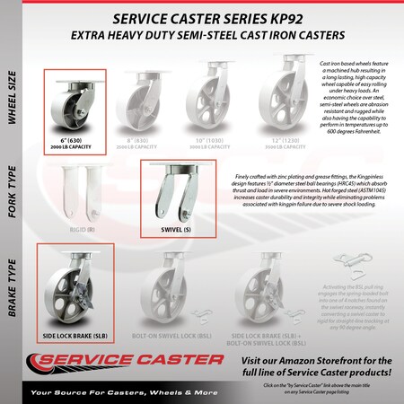 Service Caster 6 Inch Heavy Duty Semi Steel Cast Iron Wheel Swivel ...