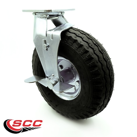 Service Caster 10 Inch Black Pneumatic Wheel Swivel Caster with Brake ...