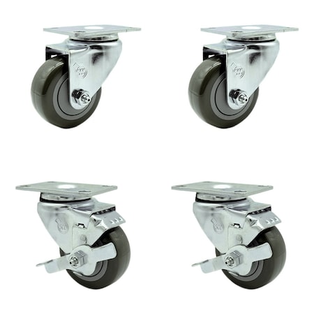 Service Caster Tool Box Caster Wheel Set 3.5'' Gray Polyurethane Swivel ...