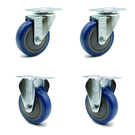 Service Caster 4 Inch Blue Polyurethane Wheel Swivel Top Plate Caster ...