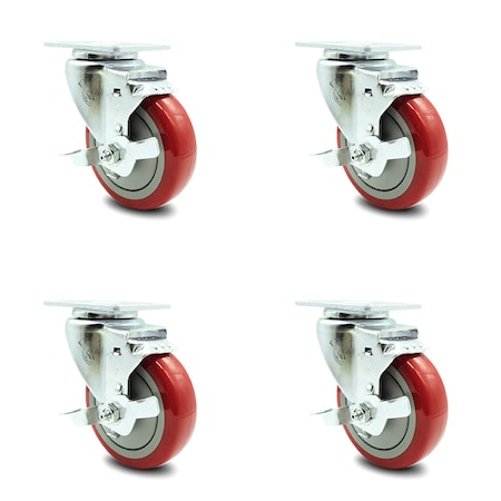 Service Caster 4 Inch Red Polyurethane Wheel Swivel Top Plate Caster ...