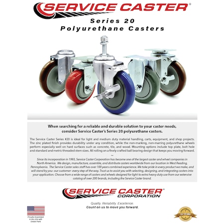 Service Caster 4 Inch Red Polyurethane Wheel Swivel Top Plate Caster ...