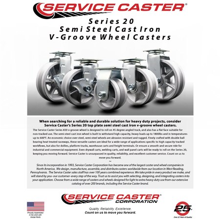 Service Caster 6 Inch V-Groove Semi Steel Cast Iron Swivel Caster with ...