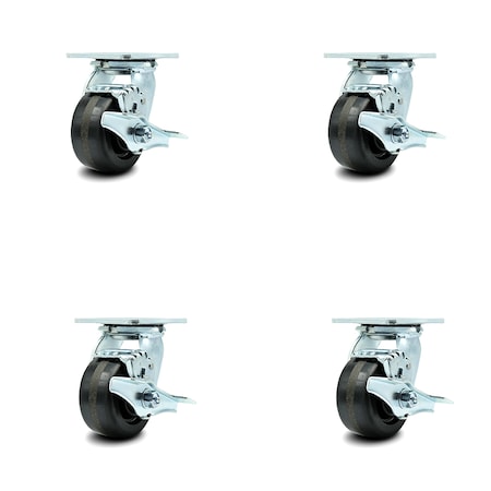 Service Caster 4 Inch Phenolic Caster Set with Ball Bearings and Brake ...