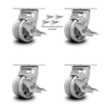 Service Caster 4 Inch V Groove Semi Steel Caster Set with Roller ...
