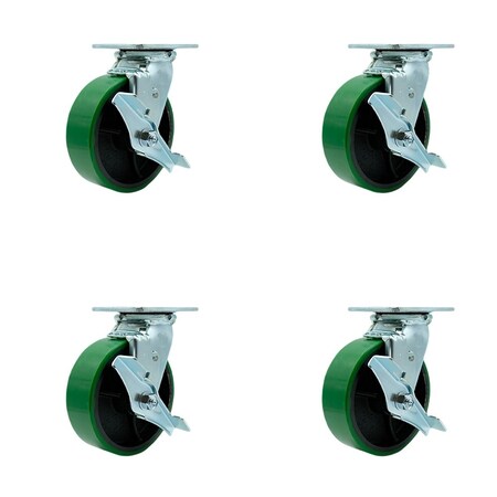 Service Caster Tool Box Caster Wheel Set 6'' Green Poly on Cast Iron ...