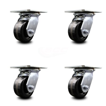 Service Caster 4 Inch Heavy Duty Phenolic Caster Set with Roller ...