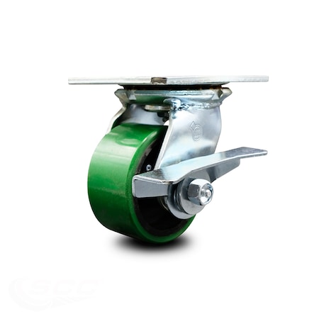 Service Caster 4 Inch Heavy Duty Green Poly on Cast Iron Caster with ...