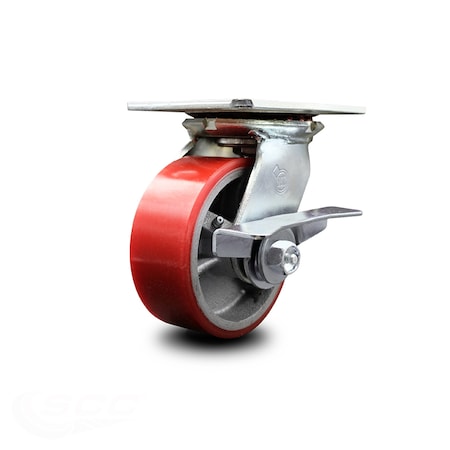 Service Caster 5 Inch Heavy Duty Red Poly on Cast Iron Caster with Ball ...