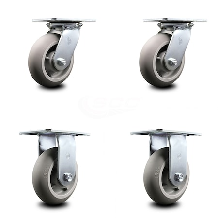 Service Caster 6 Inch Thermoplastic Caster Set with Roller Bearings 2 ...