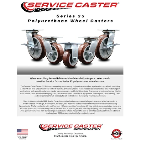 Service Caster 5 Inch Polyurethane Caster Set with Ball Bearing and ...
