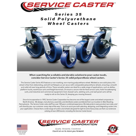 Service Caster 8 Inch Solid Poly Caster with Roller Bearing and Brake ...