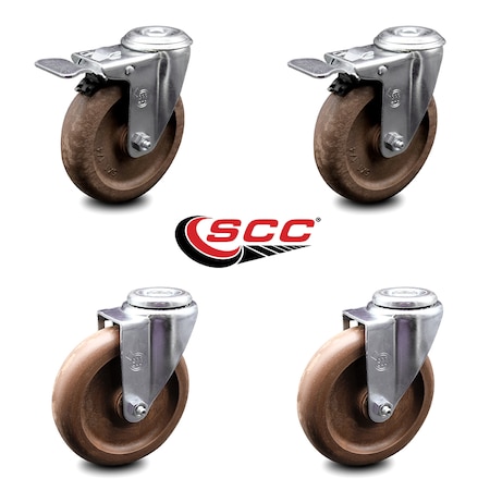 Service Caster 5 Inch High Temp Glass Filled Nylon Bolt Hole Caster Set ...