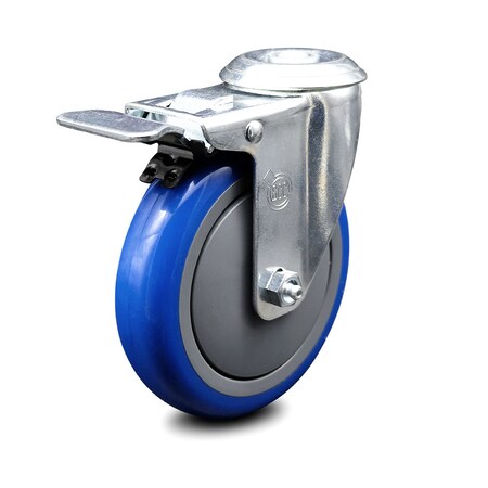 Service Caster 5 Inch Blue Polyurethane Wheel Bolt Hole Caster with ...