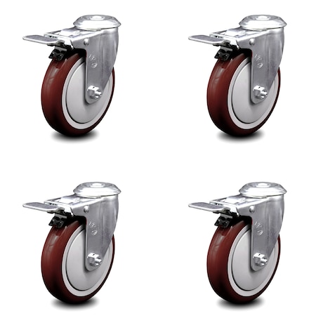 Service Caster 5 Inch Maroon Polyurethane Swivel Bolt Hole Caster Set ...