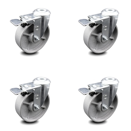 Service Caster 5 Inch Semi Steel Swivel Bolt Hole Caster Set with Total ...