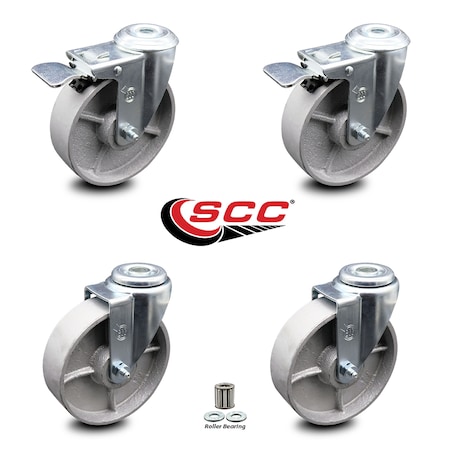 Service Caster 5 Inch Semi Steel Swivel Bolt Hole Caster Set with 2 ...