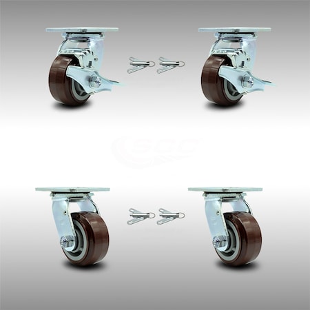 Service Caster 4 Inch SS Polyurethane Caster Set with Ball Bearings 4 ...