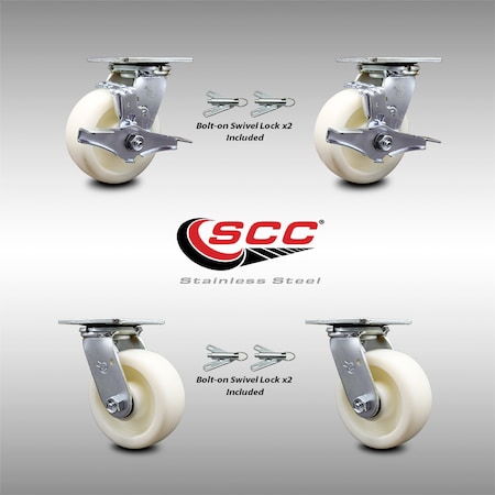 Service Caster 5 Inch Stainless Steel Nylon Caster Set with Ball ...
