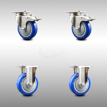 Service Caster 4 Inch 316SS Blue Polyurethane Swivel Top Plate Caster ...