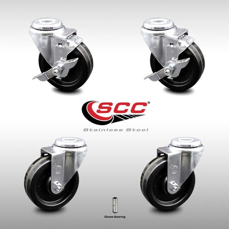 Service Caster 4 Inch SS Phenolic Wheel Swivel Bolt Hole Caster Set ...