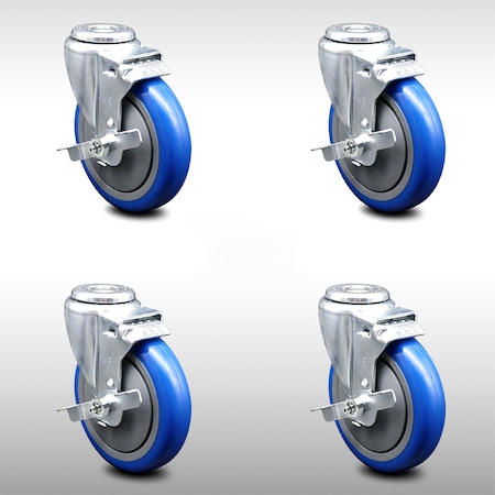 Service Caster 5 Inch SS Blue Polyurethane Wheel Swivel Bolt Hole ...