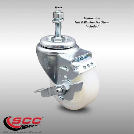 Service Caster 3 Inch SS Nylon Wheel Swivel 10mm Threaded Stem Caster ...