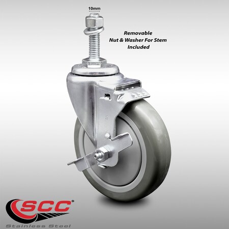 Service Caster 5 Inch SS Gray Polyurethane Swivel 10mm Threaded Stem ...