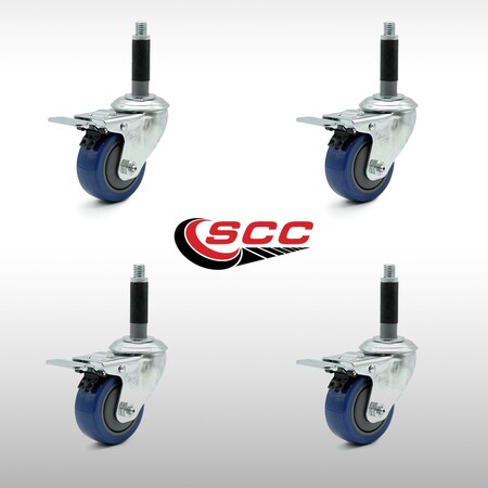 Service Caster 3 Inch SS Blue Poly 3/4 Inch Expanding Stem Caster Set ...
