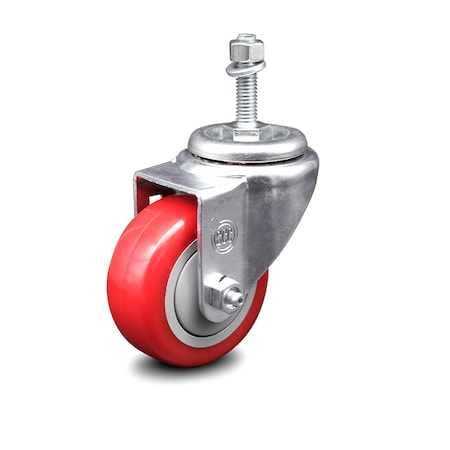 Service Caster 3 Inch Red Polyurethane Wheel Swivel 3/8 Inch Threaded ...