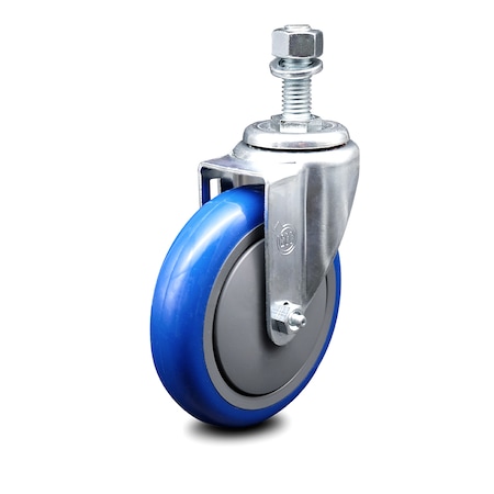 Service Caster 5 Inch Blue Polyurethane Wheel Swivel 1/2 Inch Threaded ...