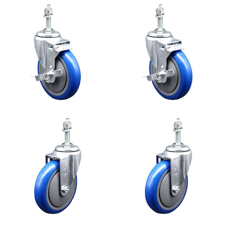 Service Caster 5 Inch Blue Polyurethane Wheel Swivel 3/8 Inch Threaded ...