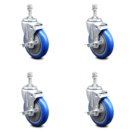 Service Caster 5 Inch Blue Polyurethane Swivel 3/8 Inch Threaded Stem ...