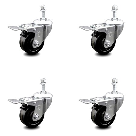 Service Caster 3 Inch Phenolic Swivel 3/8 Inch Threaded Stem Caster Set ...