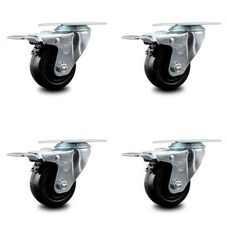 Service Caster 3 Inch Hard Rubber Wheel Swivel Top Plate Caster Set ...