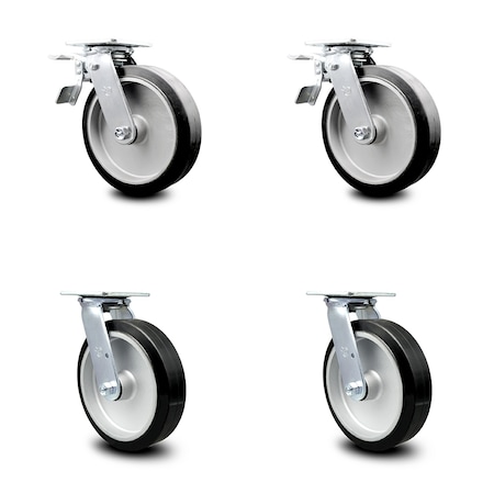 Service Caster 8 Inch Rubber on Aluminum Caster Set with Ball Bearings ...