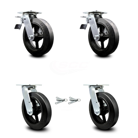 Service Caster 8 Inch Rubber on Steel Caster Set with Roller Bearings 2 ...