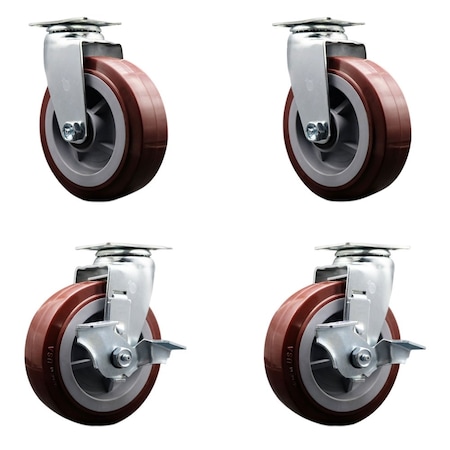 Service Caster Tool Box Caster Wheel Set 6'' Maroon Polyurethane Swivel ...