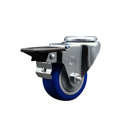 Service Caster 3'' Blue Poly Wheel Swivel Bolt Hole Caster with Posi ...