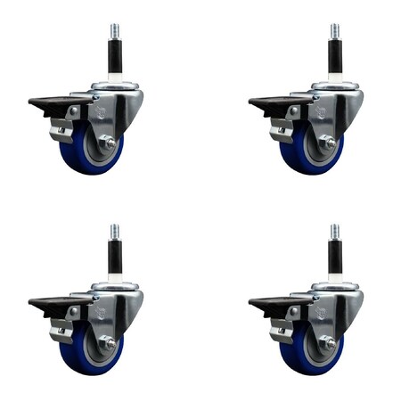 Service Caster 3'' Blue Poly Swivel 7/8'' Expanding Stem Caster Set ...