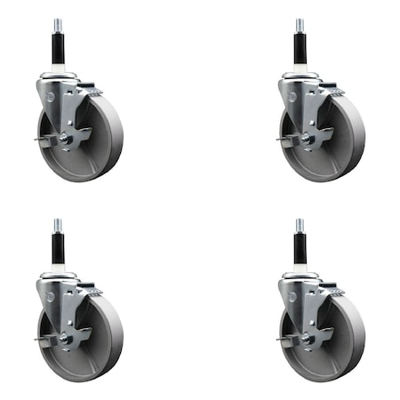 Service Caster 5'' Semi Steel Swivel 7/8'' Expanding Stem Caster Set ...