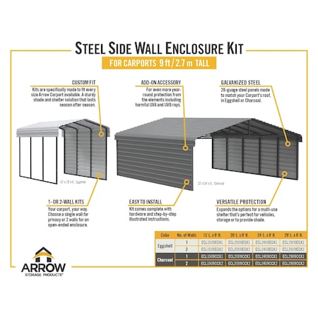 Arrow Storage Products Galvanized Steel Carport, W/ 1-Sided Enclosure ...