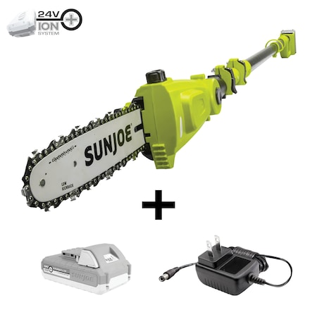 Sun Joe 24V iON+ Cordless 10-In Telescoping Pole Chainsaw (Kit w/2.0-AH ...
