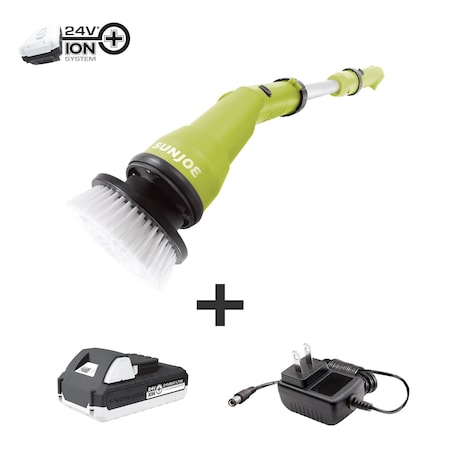 Sun Joe 24V iON+ 1.3Ah Cordless Handheld 360-Degree Spin Scrubber Brush ...
