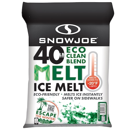 Snow Joe 40 lb Bag Eco Clean Ice Melt, Melts Down to -20 Degrees, Green ...